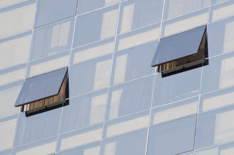 Two Open Windows on Modern Office Skyscraper Stock Image - Image of ...
