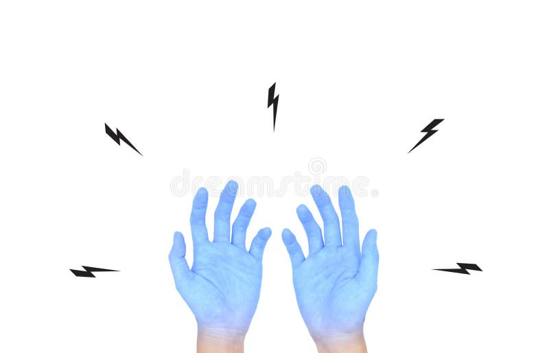Two Opened Hands with Light Blue Color of Asian Man. Concept of Cold ...