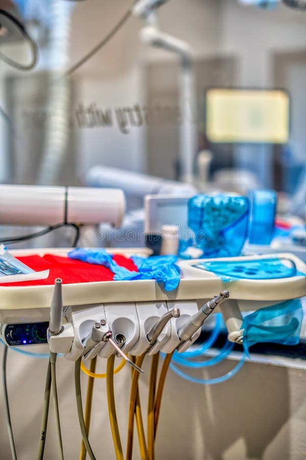 Two Operating Chairs on a Hospital Bed with an Array of Tools Stock ...