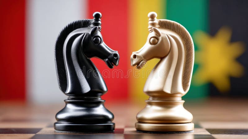 Two Opposing Chess Knights on a Board, Symbolizing Strategy and ...