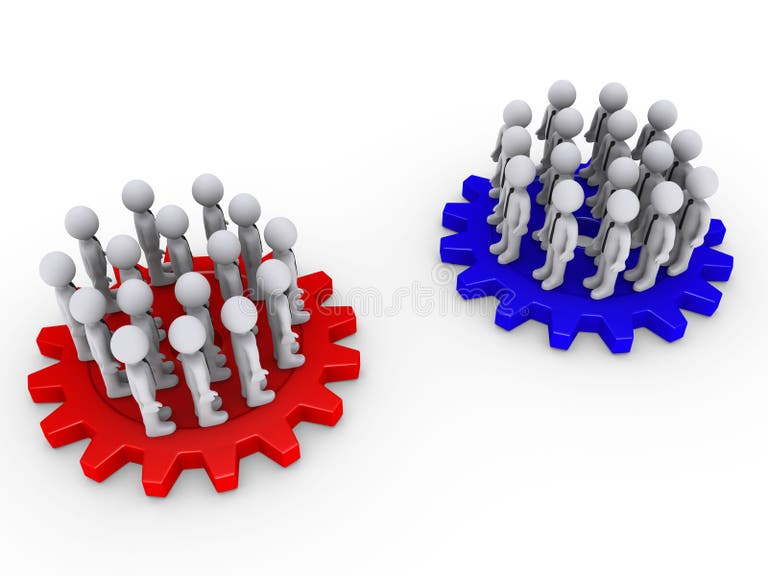 Two Opposing Teams on Cogwheels Stock Illustration - Illustration of ...