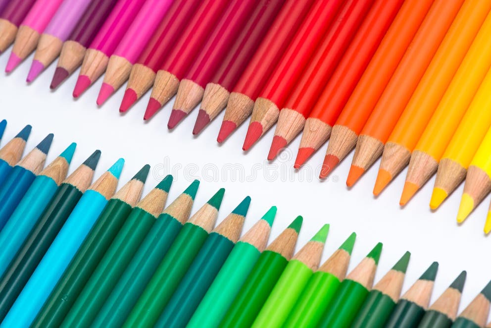Two Opposite Rows with Colorful Crayons Stock Photo - Image of crayon ...