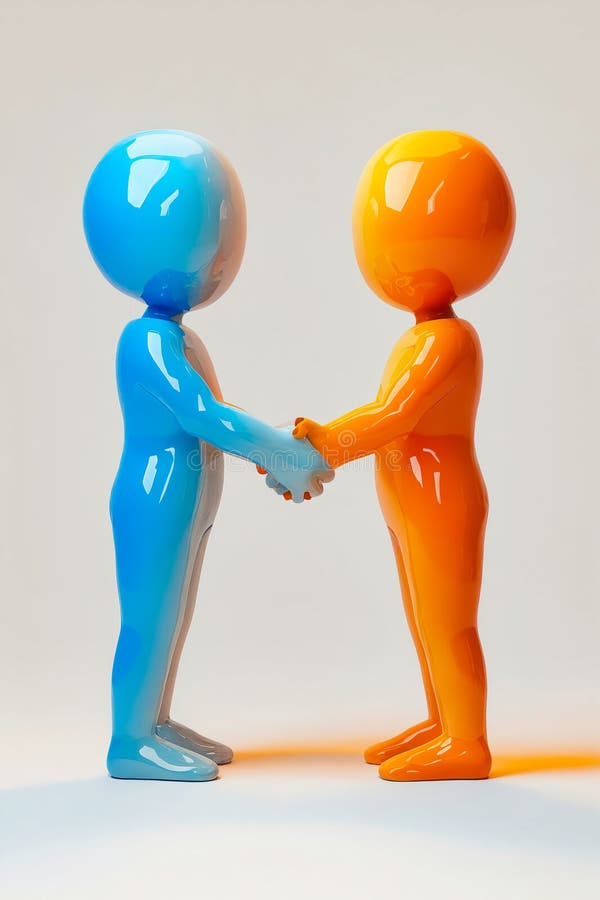 Two Orange and Blue People Shaking Hands. Generative AI Stock ...