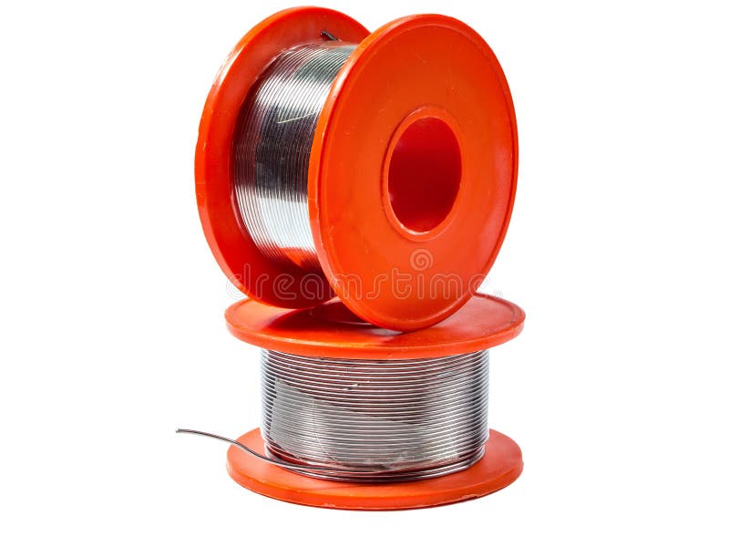 Two Orange Coils of Fine Solder Isolated on a White Background Stock ...