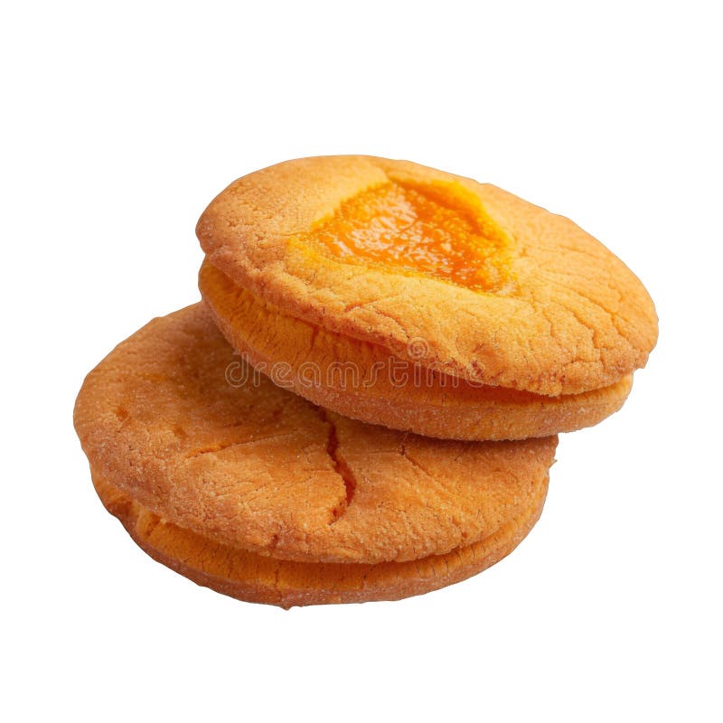 Two Orange-Filled Cookies Isolated on Black Background Stock ...