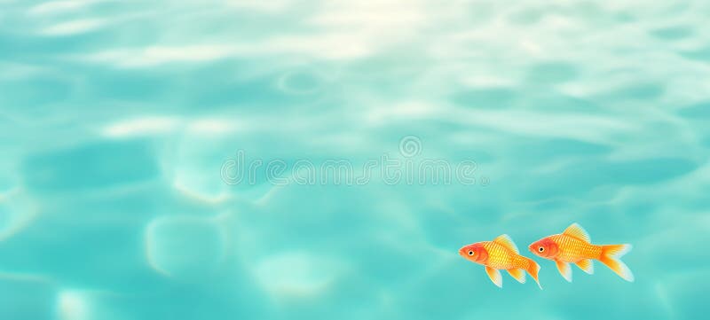 Two Orange Fish Swim in Clear, Turquoise Water Stock Photo - Image of ...