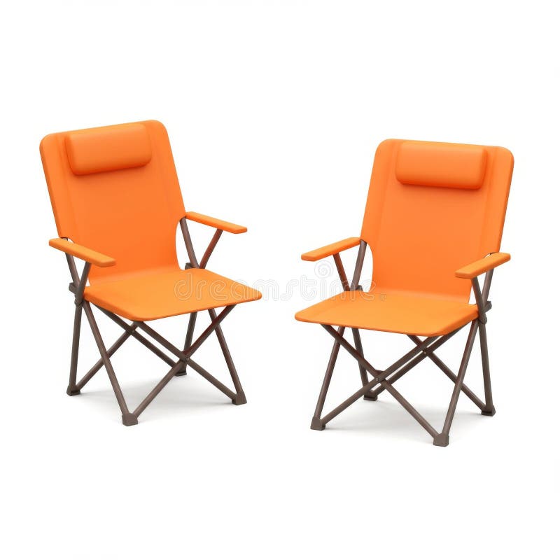 Two Orange Folding Chairs with Headrests on White Background Stock ...