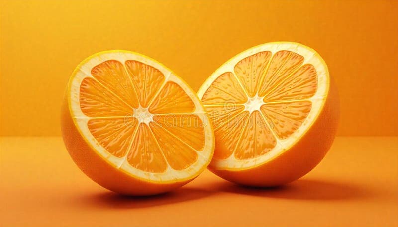 Two Orange Halves Against a Vibrant Monochromatic Background Stock ...