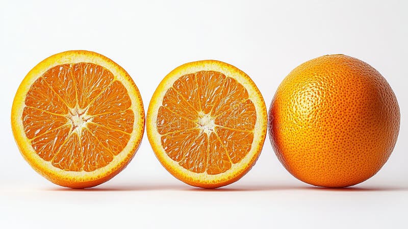 Two Orange Halves and One Whole Orange on White Background Stock Illustration - Illustration of ...