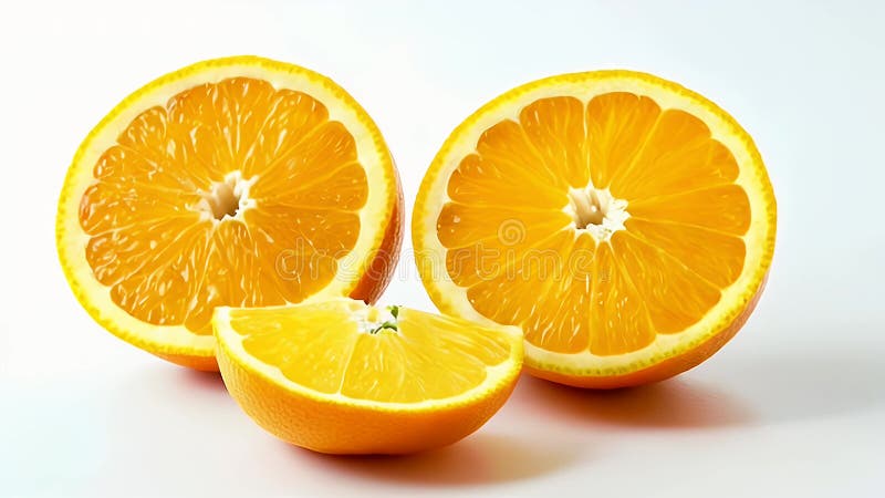 Two Orange Halves and a Slice Displaying Vibrant Color and Juicy ...