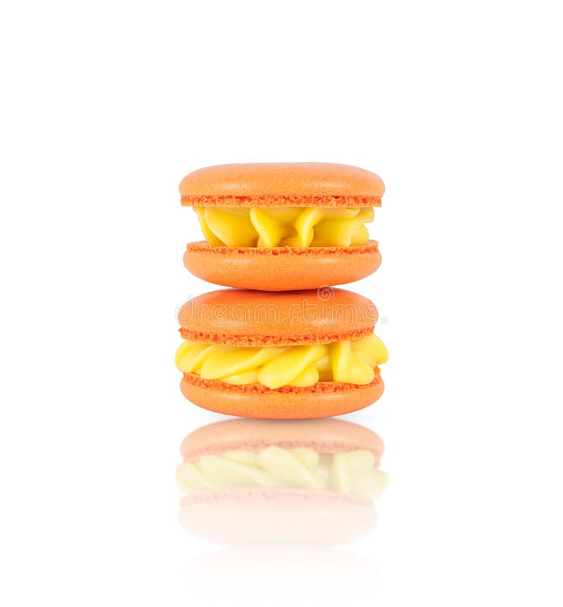 Two Orange Homemade Macarons Stack Isolated on White Stock Photo ...