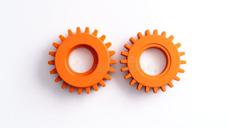 Two Orange Interlocking Gears on White Background Teamwork Mechanism ...