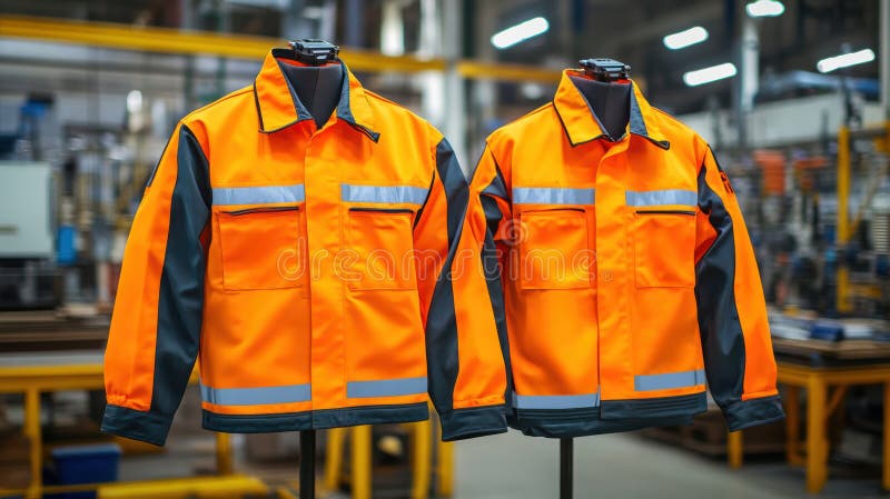 Two Orange Jackets on a Stand in a Factory Stock Illustration ...