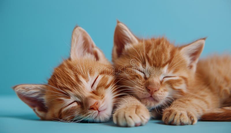 Two Orange Kittens Sleeping on Blue Background Stock Image - Image of cuddle, love: 321460081