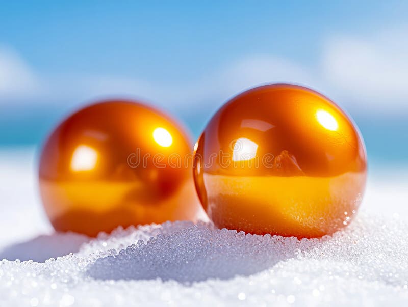 Two Orange Marbles Sitting on Top of a Pile of Snow Stock Photo - Image ...