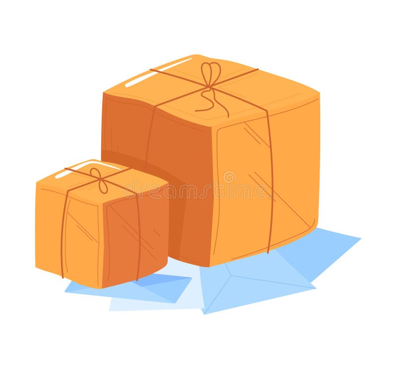 Two Orange Parcels Tied with String on a Pale Blue Floor. Delivery ...