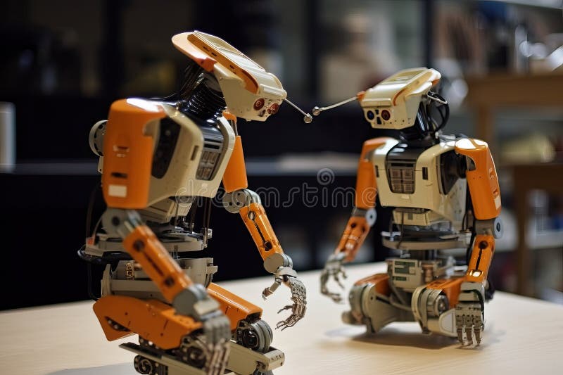 Two Orange Robots are Sitting Next To Each Other, Generative AI. Stock ...