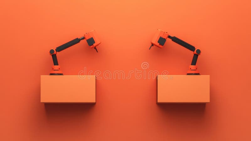 Two Orange Robots on an Surface, a Futuristic Display of Automation Two ...