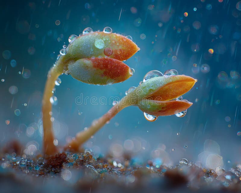 Two Orange Sprouts Growing in Rain Stock Illustration - Illustration of ...