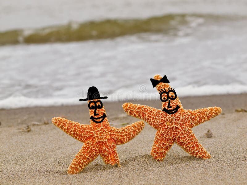 Two Orange Starfish with Smiling Faces Stock Image - Image of happy ...