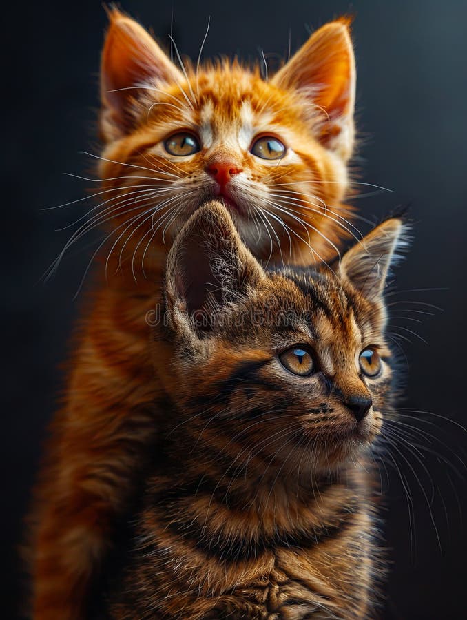 Two Orange Tabby Kittens Looking Up at the Camera Stock Photo - Image ...