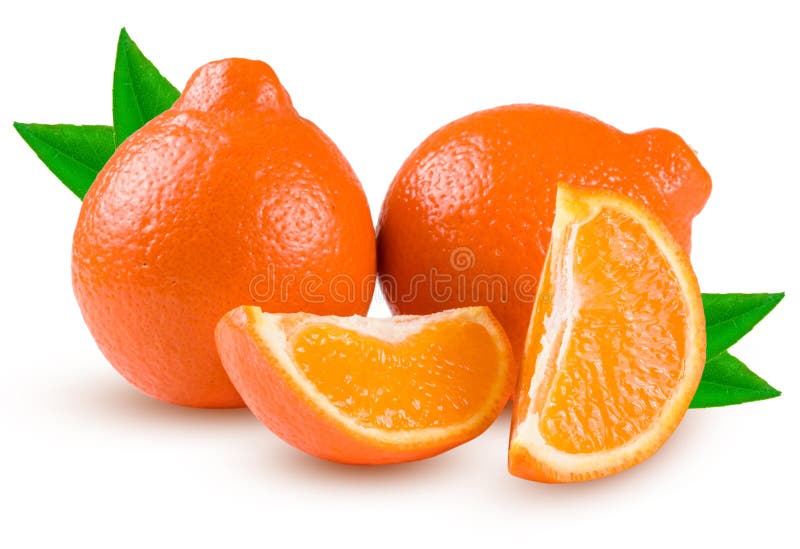 Two Orange Tangerine or Mineola with Slices and Leaf Isolated on White ...