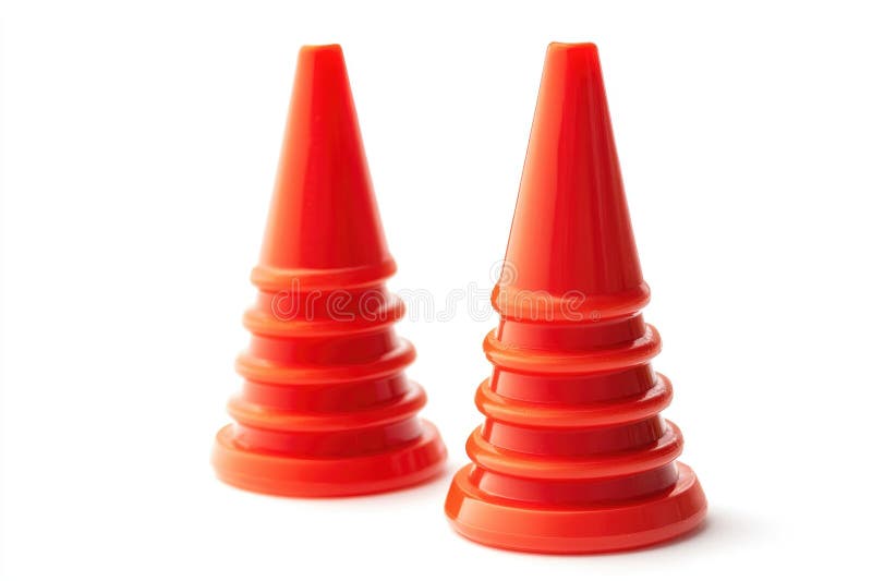 Two Orange Traffic Cones Sit Together on the Side of the Road Stock ...