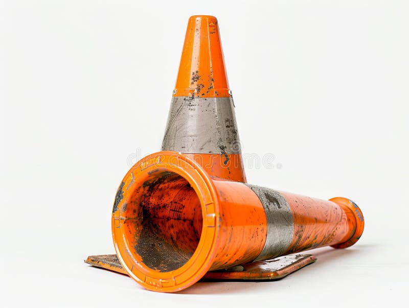 Two Orange Traffic Cones on a White Background Stock Photo - Image of ...
