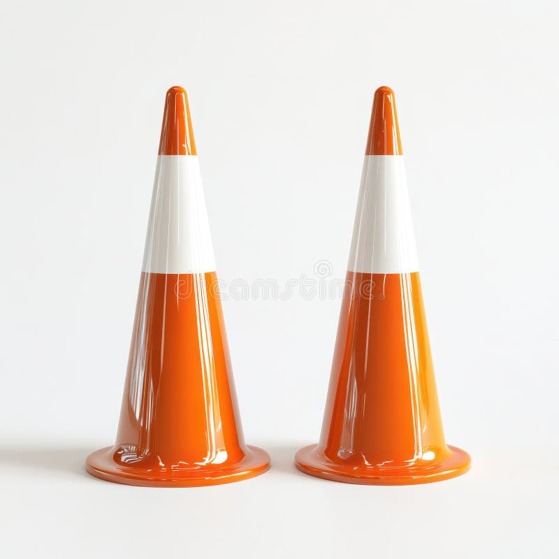 Two Orange Traffic Cones on White Background Safety Warning ...