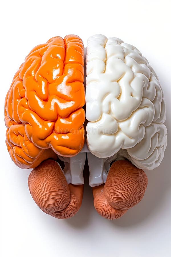 Two Orange and White Brains Sitting Side by Side on a White Surface ...