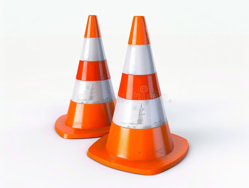 Two Orange and White Traffic Cones Sitting Next To Each Other Stock ...