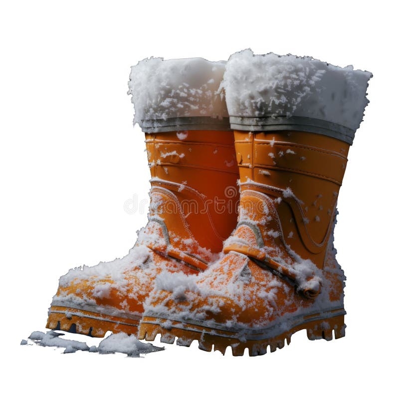 Two Orange Winter Boots Covered in Snow Stock Photo - Illustration of ...