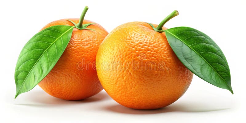Two Oranges with Leaves - 3D Render - White Background - Juicy and ...