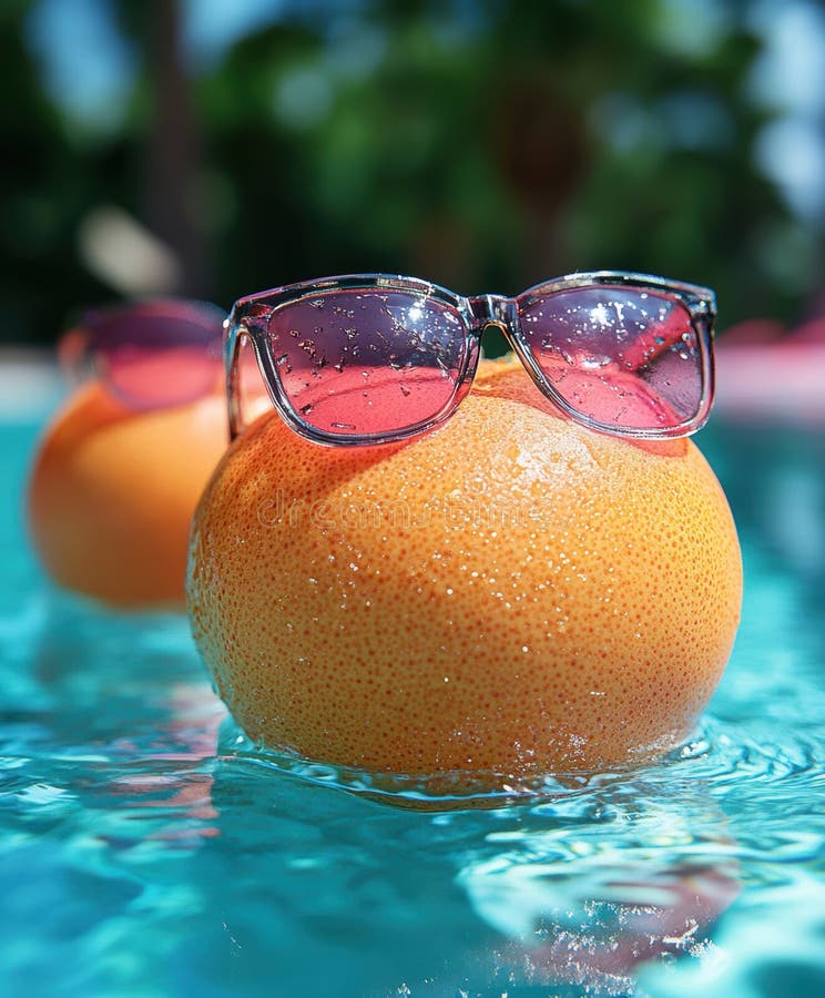 Two Oranges with Sunglasses Float in Water, Creating a Fun and Playful ...