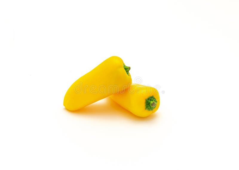 Two Organic Yellow Mini Sweet Peppers Snack Isolate on White Stock ...