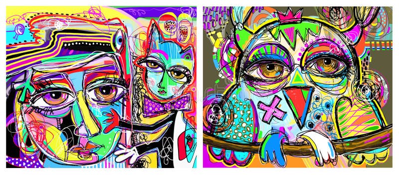Two Original Digital Paintings. Contemporary Visual Art Stock Vector ...