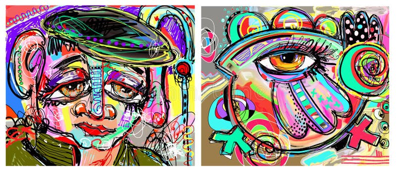Two Original Digital Paintings. Contemporary Visual Art Stock Vector ...