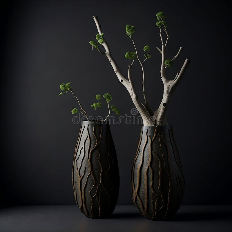 Two Ornamental Vases Featuring Decorative Tree Branches. AI-generated ...