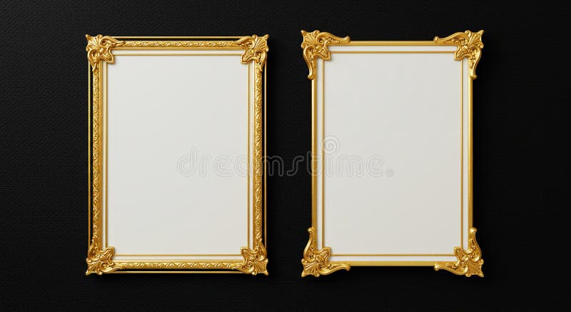 Two Ornate, Rectangular Golden Frames with Intricate Decorative Corners ...