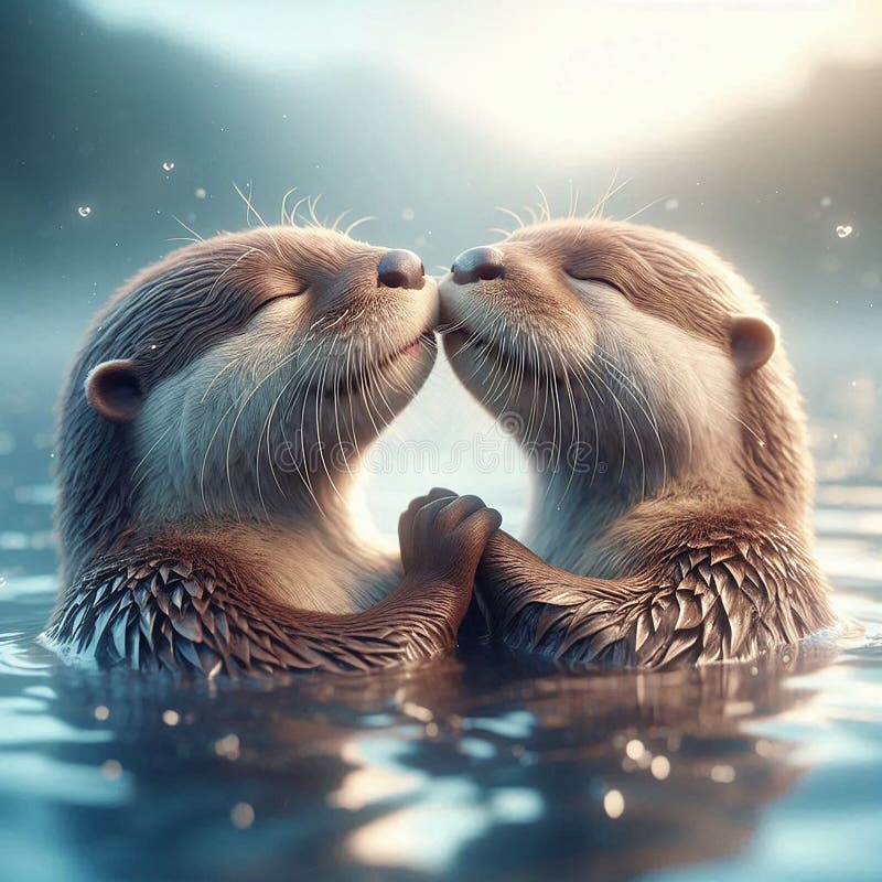 Two Otters that are Standing in the Water International Kissing Generative Ai Stock Illustration ...