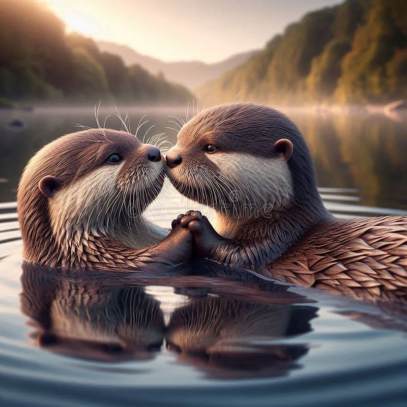 Two Otters that are Standing in the Water International Kissing ...