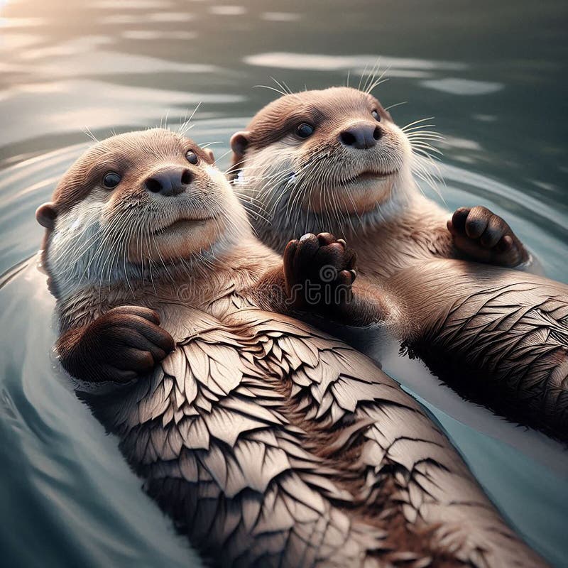 Two Otters that are Standing in the Water International Kissing ...