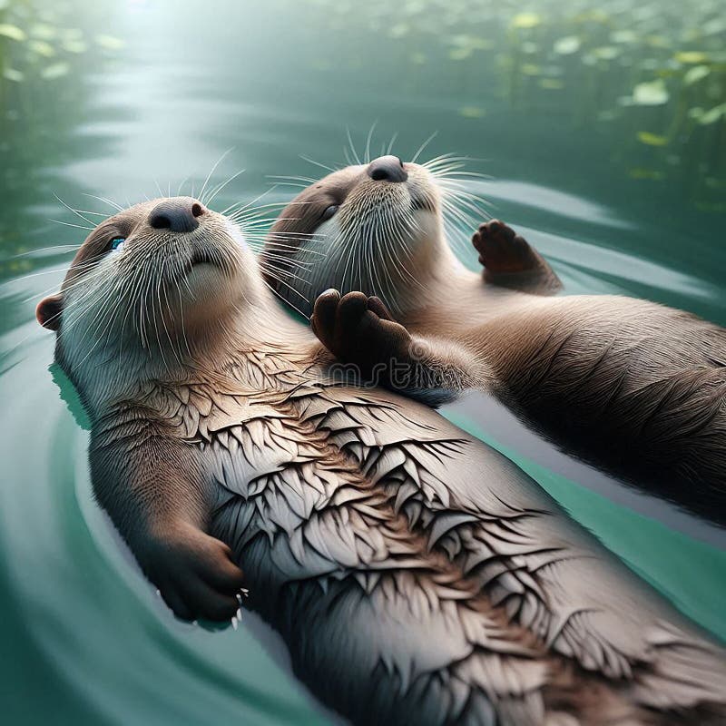 Two Otters that are Standing in the Water International Kissing ...