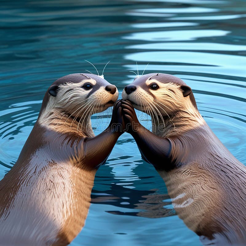 Two Otters that are Standing in the Water International Kissing ...