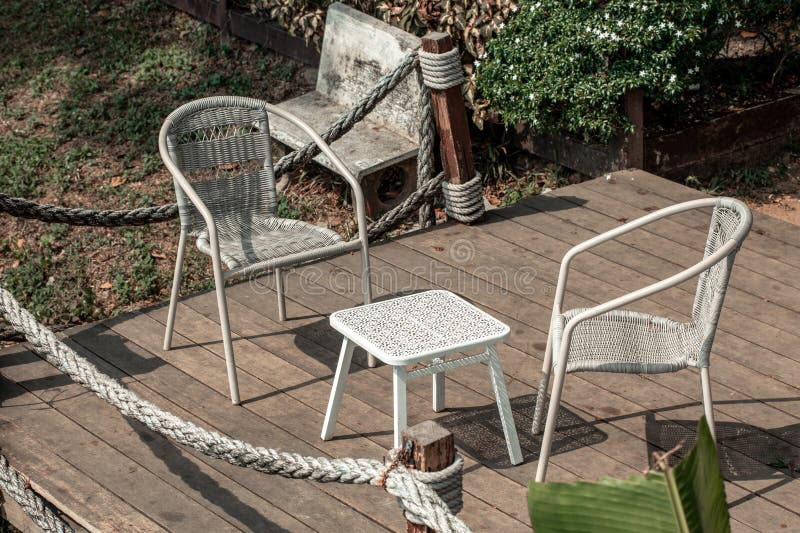 Two Outdoor Plastic Chairs and a Table. Street. Summer Stock Image ...