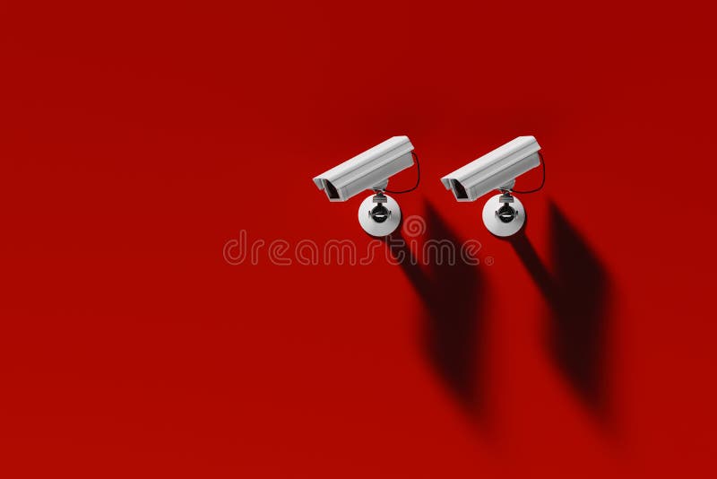 Outdoor Surveillance Camera on a Red Background Stock Image - Image of ...