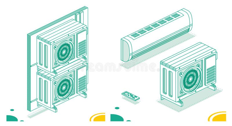 Two Outdoor Units of Air Conditioner. Isometric Outline Concept Stock ...