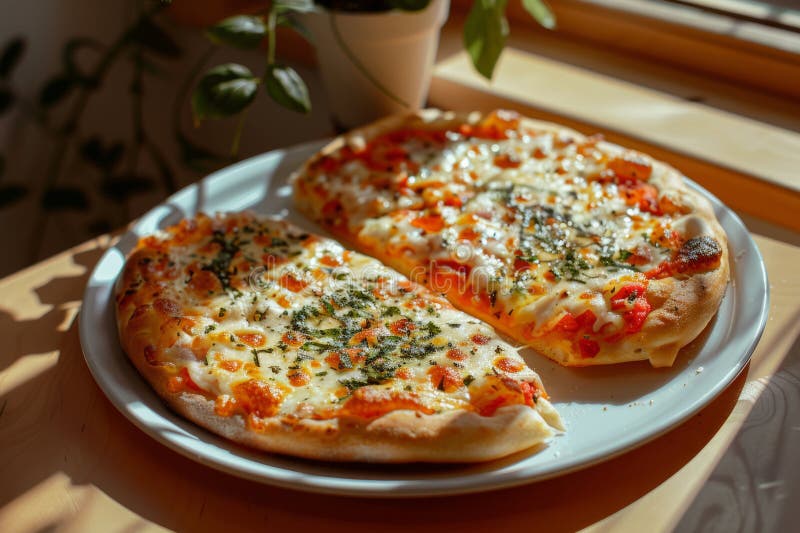 Two Oval Homemade Pizzas on a Plate. Generative AI Stock Illustration ...