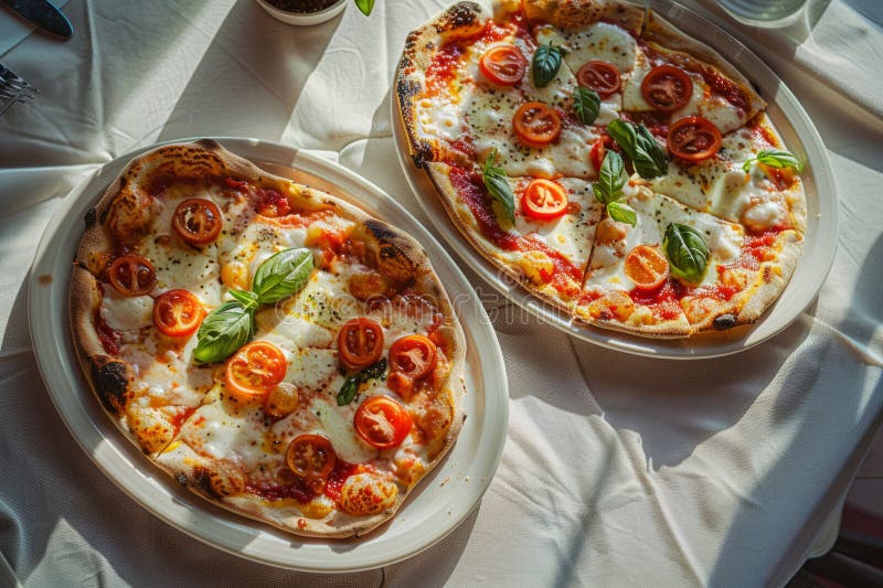 Two Oval Homemade Pizzas on a Plate. Generative AI Stock Photo - Image ...