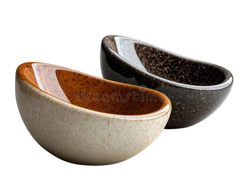 Two Oval-shaped Ceramic Bowls, One Glazed in a Warm Brown and the Other ...